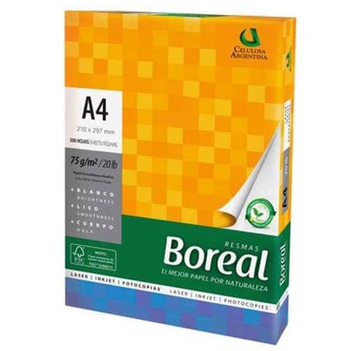 Resma de papel obra A4 Boreal 75 gramos 500 hojas blanco – Data Print